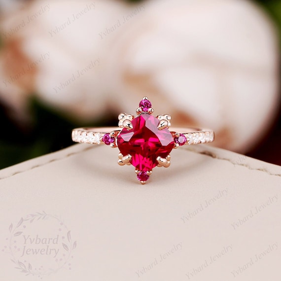 77mm Cushion Cut Ruby Engagement Ring Retro Anniversary Ring - Etsy