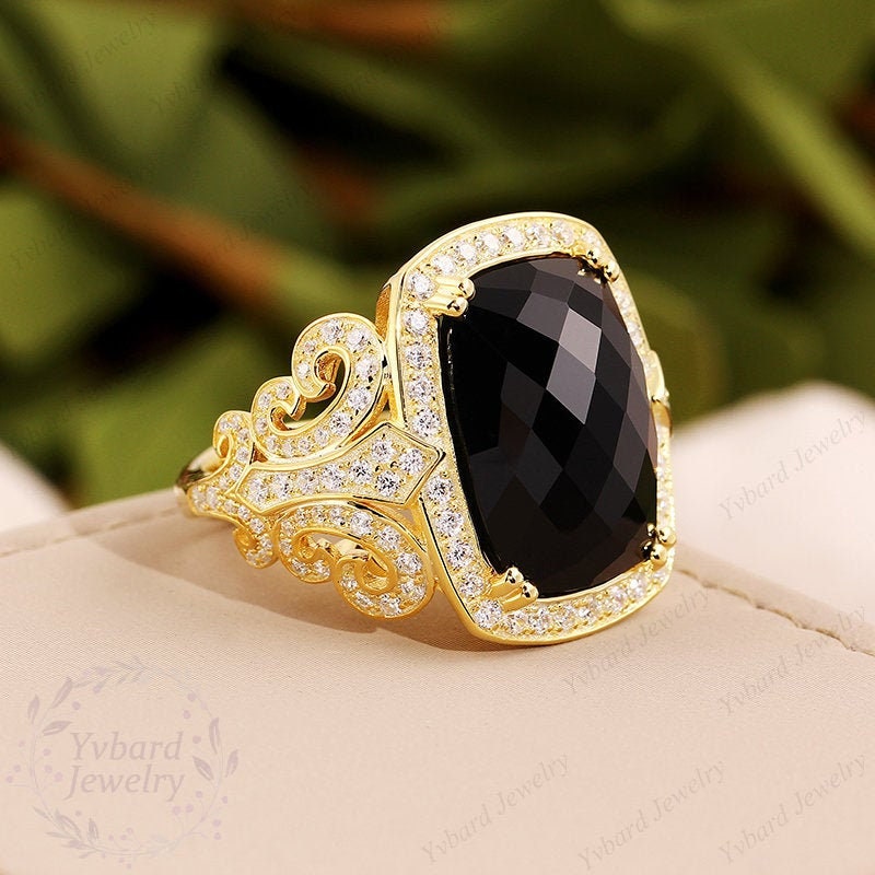 Black Onyx Cocktail Ring - Etsy