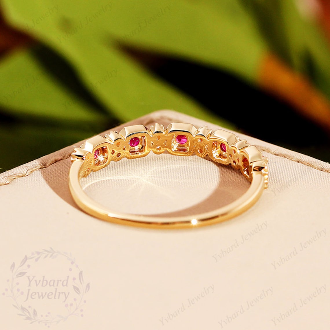 Ruby Wedding Band Natural Ruby Red Gemstone Band 5 Stones - Etsy