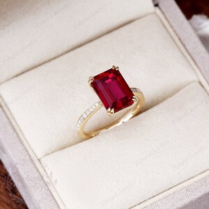 811mm Emerald Cut Lab Created Ruby Ring Solid Yellow Gold - Etsy