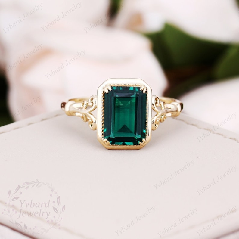 Solid Yellow Gold Brilliant 3.85CT Lab Created Emerald | Etsy