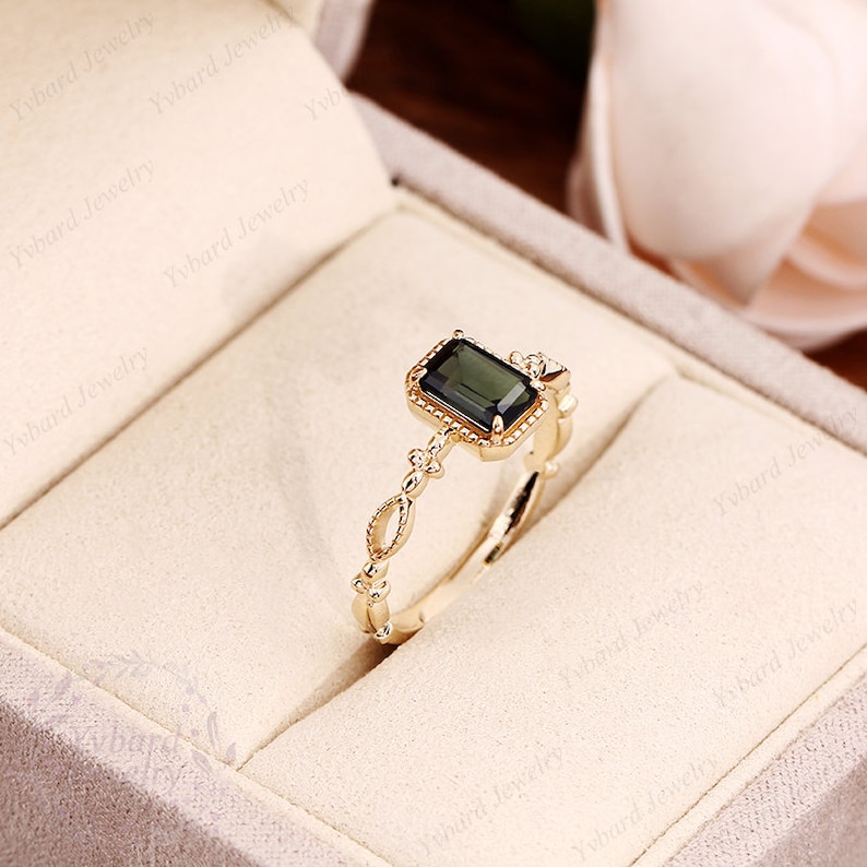 1CT Natural Tourmaline Ring Emerald Cut Green Tourmaline | Etsy