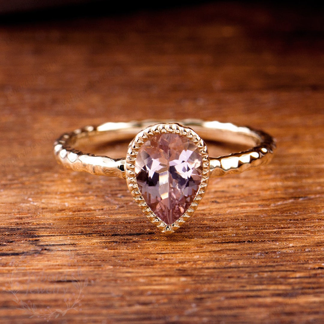Solitaire Morganite Engagement Ring, Pear Cut Morganite Ring, 14K/10K ...