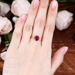 Oval Cut Red Ruby Ring Solid Rose Engagement Gold Lab Created Ruby Ring ...