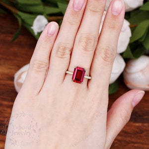 811mm Emerald Cut Lab Created Ruby Ring Solid Yellow Gold - Etsy