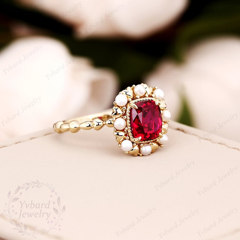 Vintage Ruby Engagement Ring Solid Yellow Gold Bridal Ring - Etsy