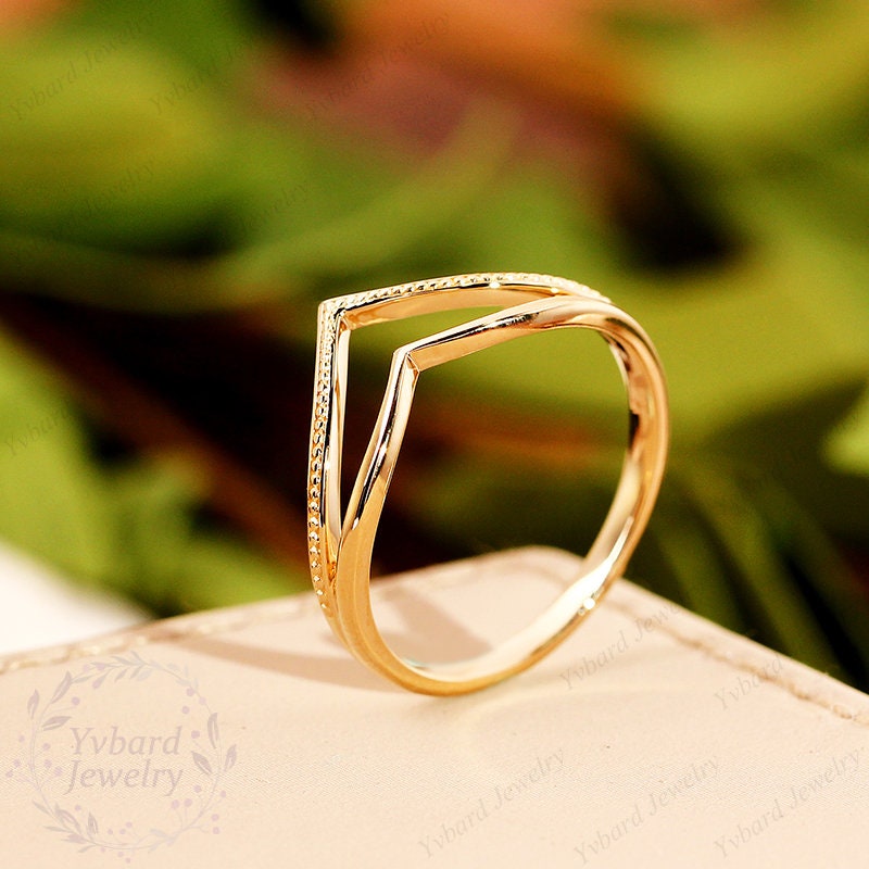 14K/10K Solid Yellow Gold Chevron Ring V Gold Rings for | Etsy UK