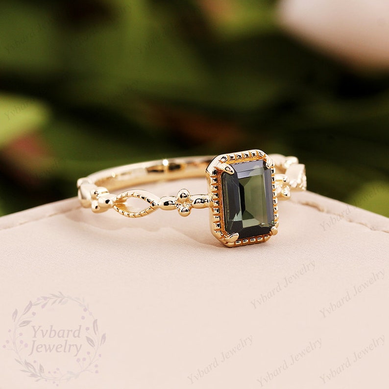 1CT Natural Tourmaline Ring Emerald Cut Green Tourmaline | Etsy