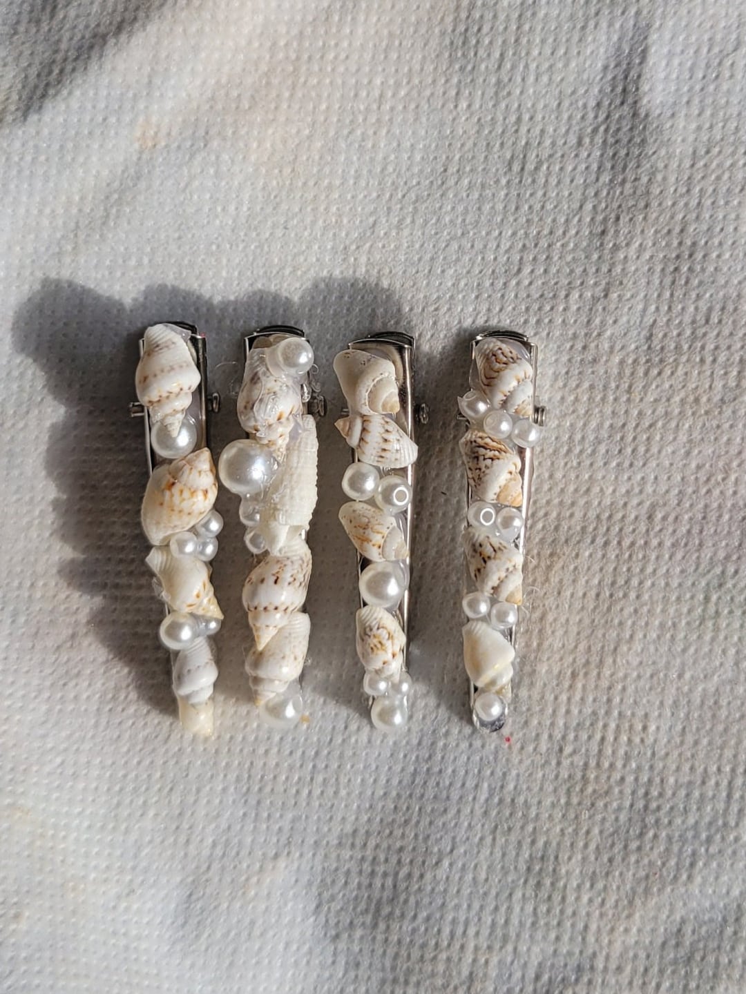 Handmade, Silver Pearl Seashell Hair Clips Set of Four - Etsy