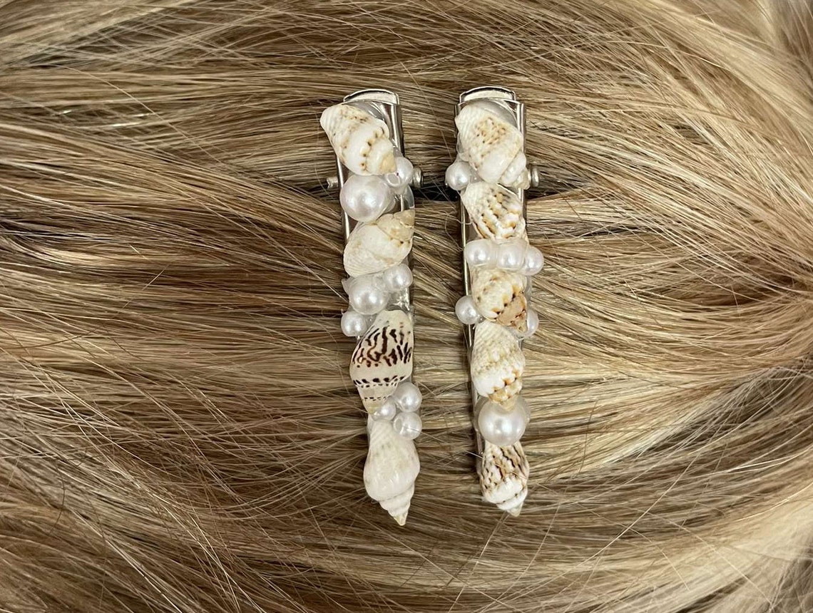 Handmade, Silver Pearl Seashell Hair Clips Set of Four - Etsy