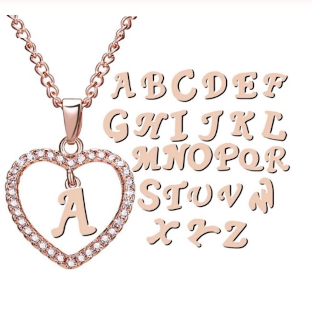 Personalised Rose Gold Love Heart Initial Letter Alphabet Pendant Chain ...