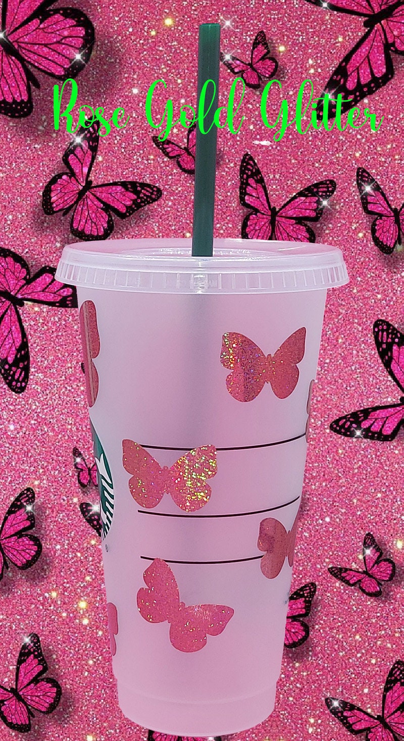 Personalised Starbucks Name & Butterfly Design | Glitter Sequin Gloss ...