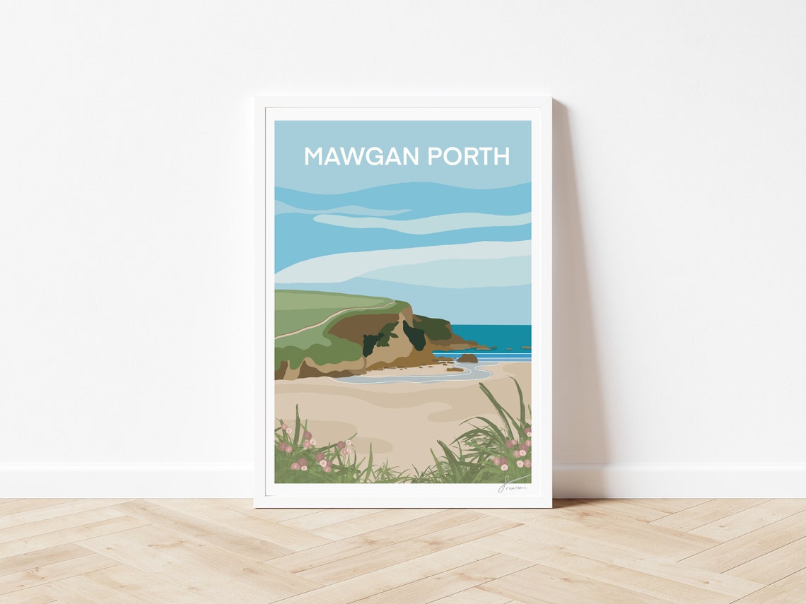 Mawgan Porth Print Newquay Cornwall Travel Poster Cornwall | Etsy