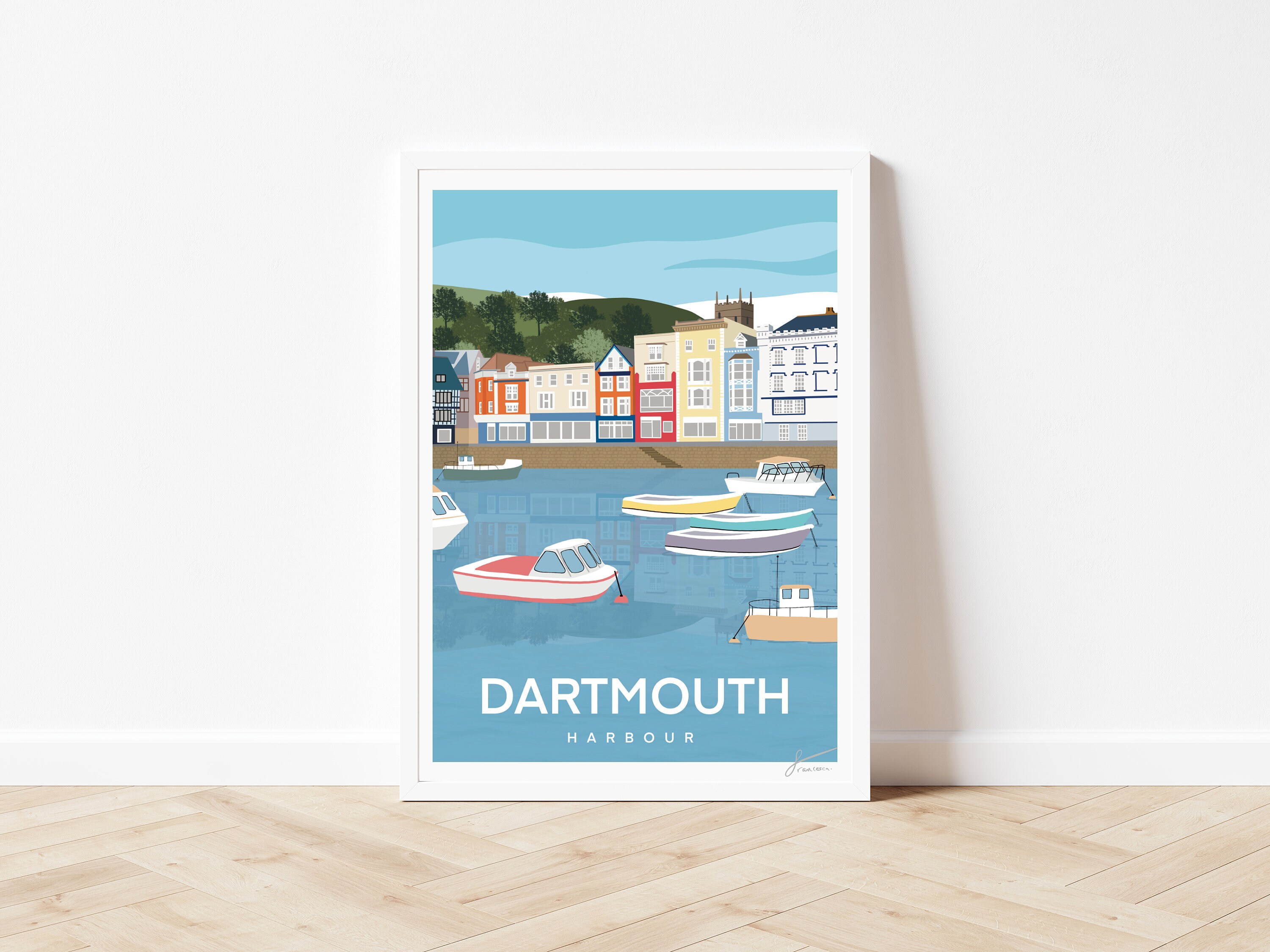 Dartmouth Harbour Devon Print Seaside Harbour Travel Poster | Etsy