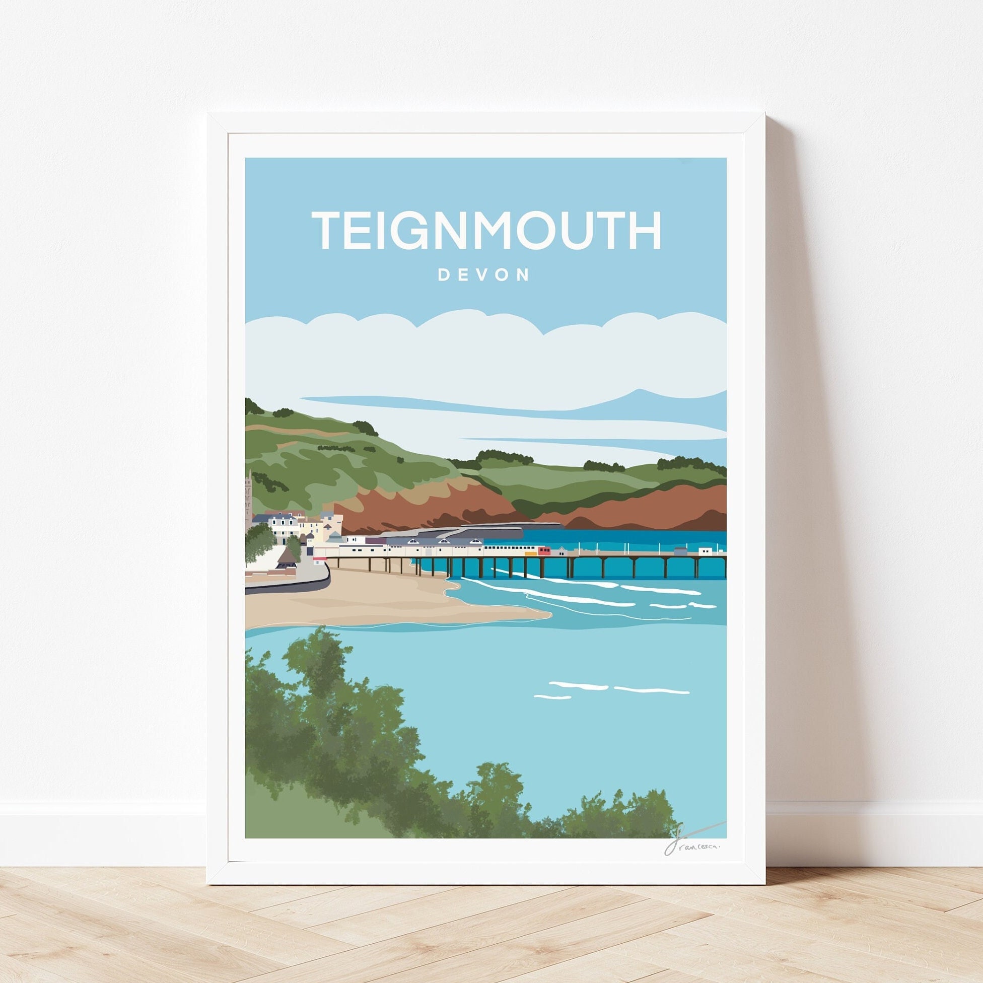 Teignmouth Devon Print Devon Seafront Beach Travel Print Devon Travel Poster Seaside Travel ...