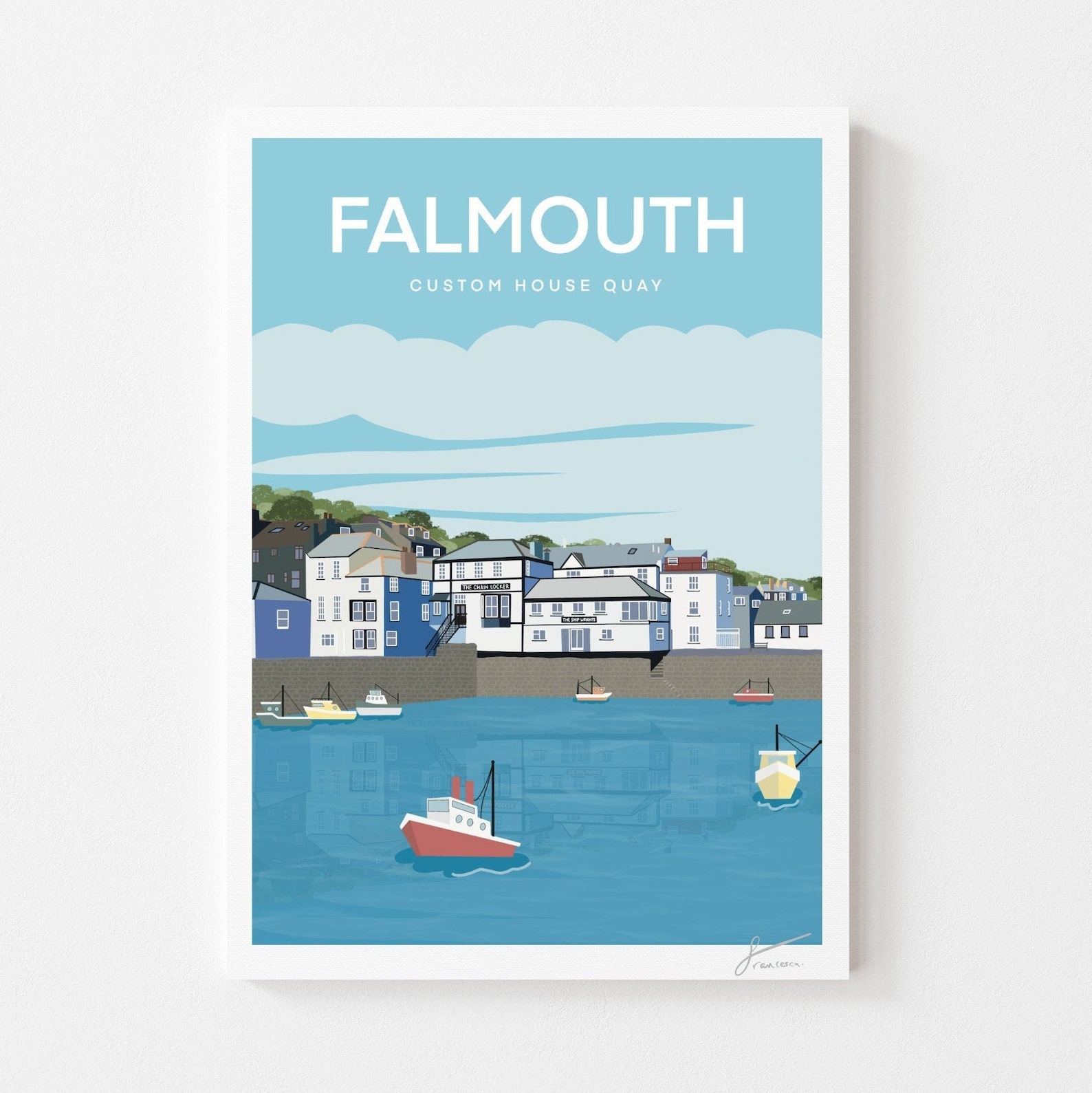 Falmouth Cornwall England Travel Poster Harbour Seaside | Etsy