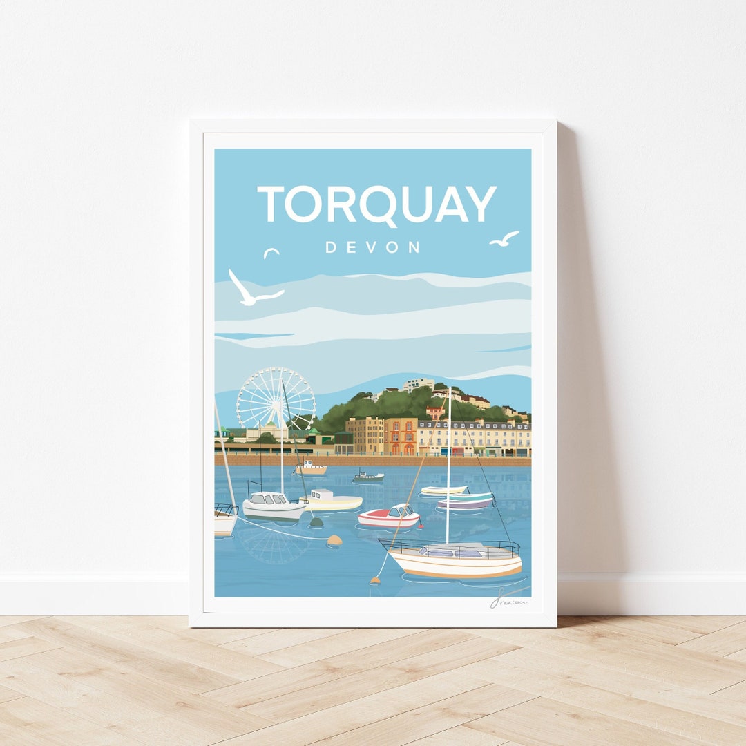 Torquay Harbour Devon Travel Poster | Seaside Beach Torbay Print | Home ...