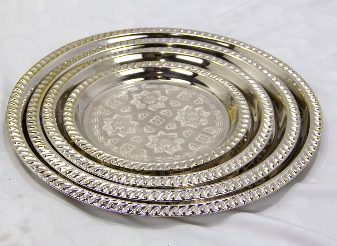 Moroccan Handmade Tea Tray Serving, Cocktail Silver Small or Large ...