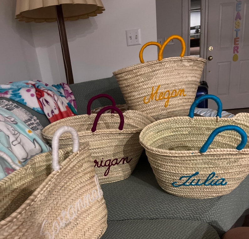 Personalized Pom Pom Straw Beach Bag, Hand Embroidered Jute Tote, Gift ...
