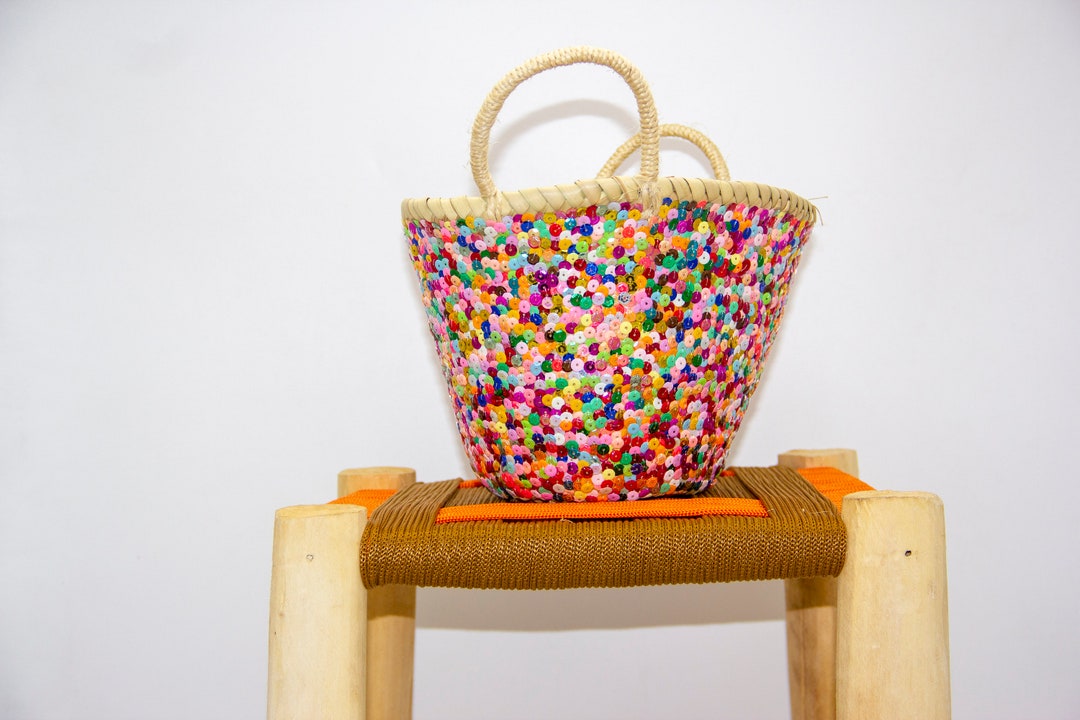 Multicolored Small Basket for Kids, Eco-friendly Sequin Basket, Home ...