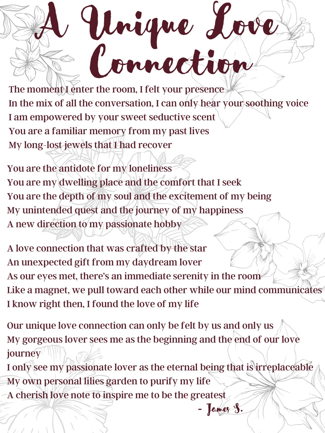 A Unique Love Connection A Love Poem For Your Dream Girl Etsy