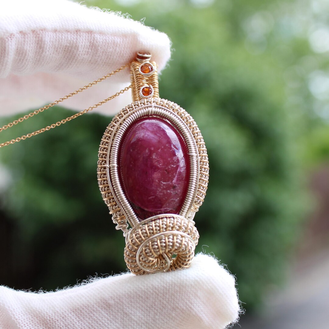 Handmade Ruby Pendant: Sterling Silver & 14k Gold Filled Wire-wrapped ...