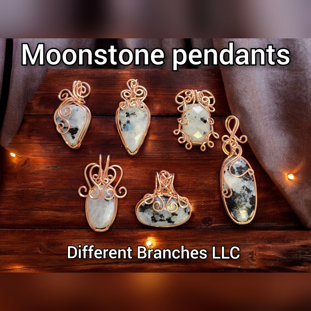 Hand-crafted Wire Wrap Moonstone Pendants Set in Raw Copper With Black ...