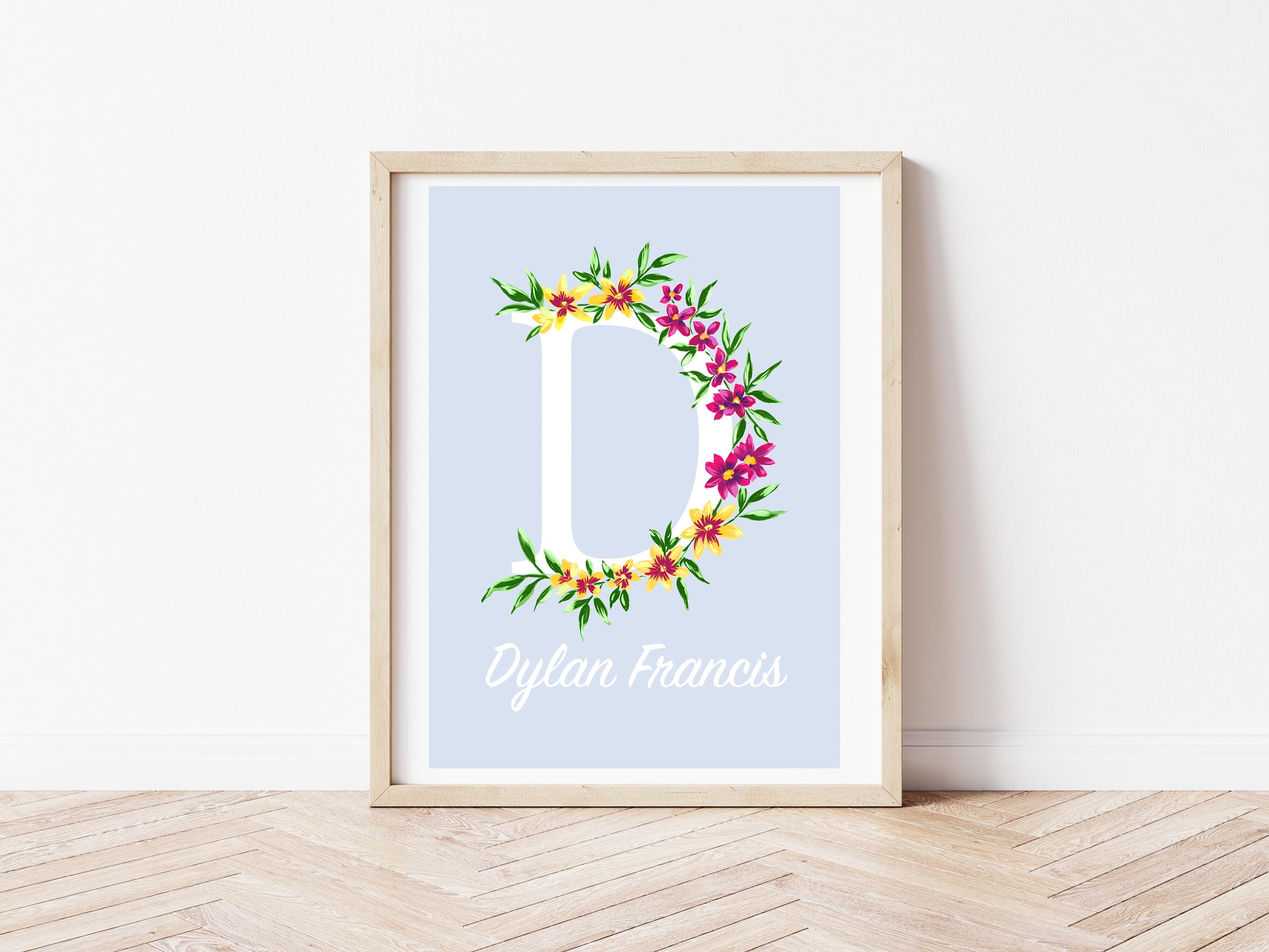 Personalised Floral Letter D Name Print - Etsy