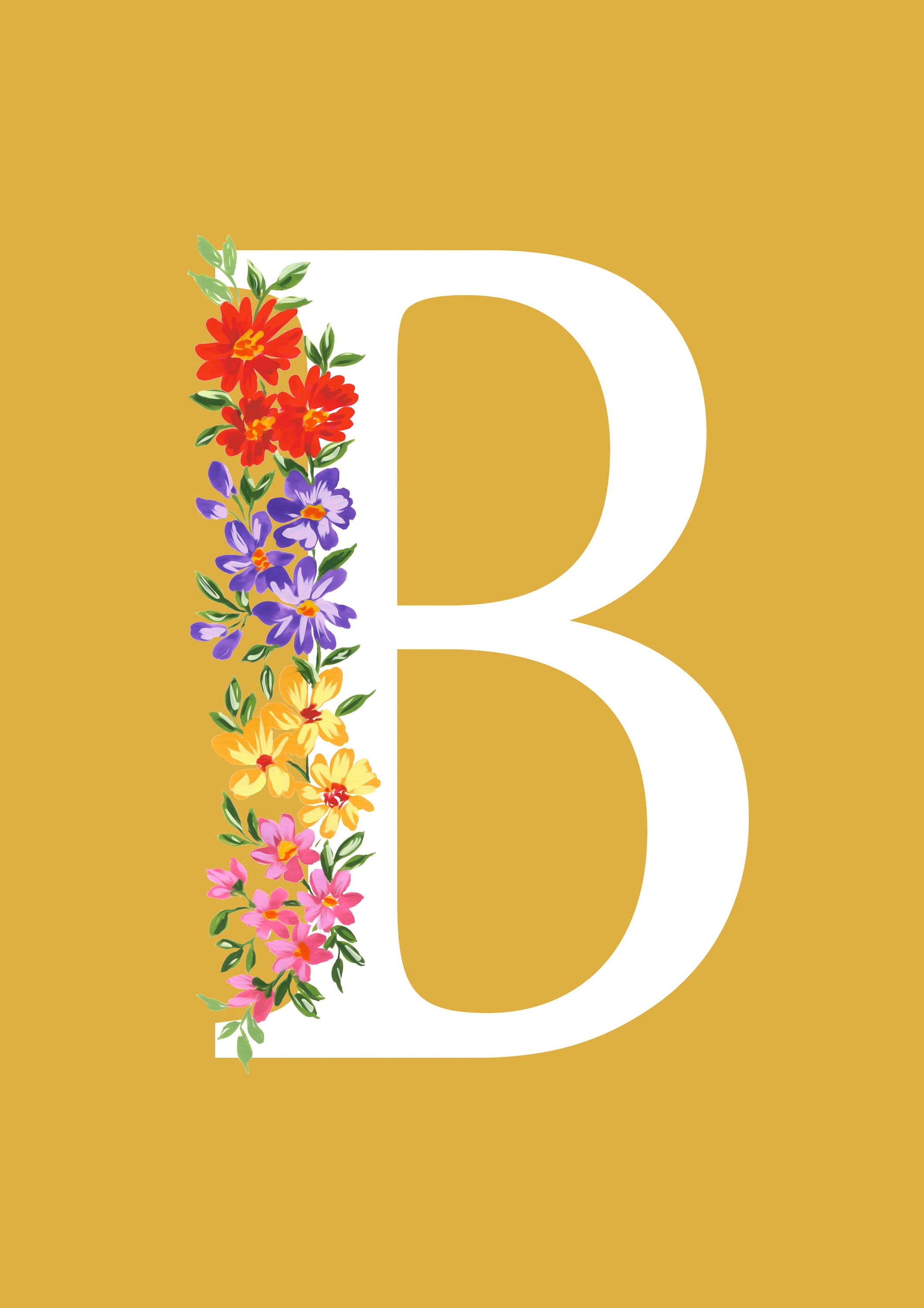 Personalised Floral Letter B Name Print - Etsy
