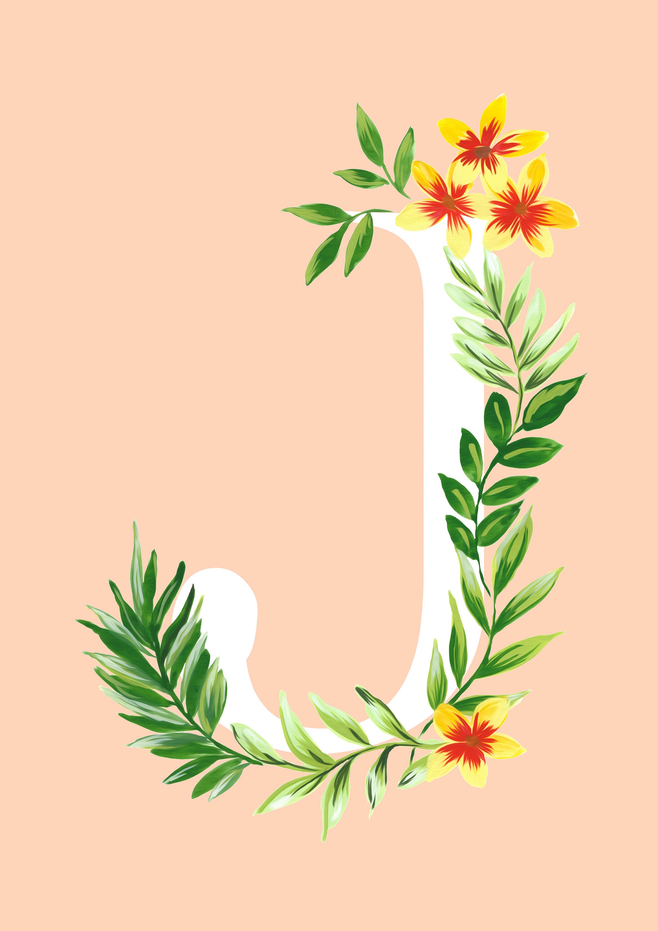 Personalised Floral Letter J Name Print - Etsy