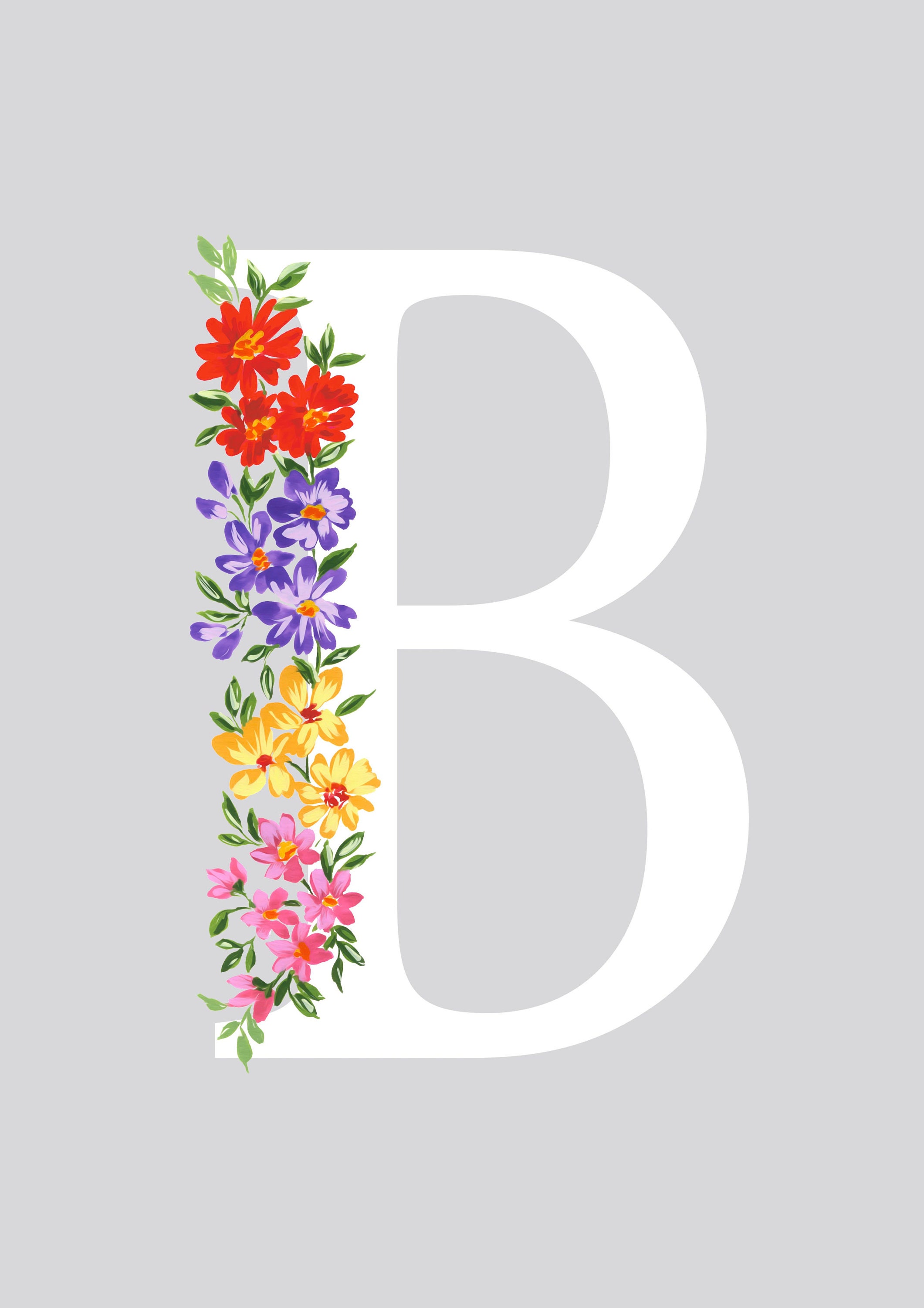 Personalised Floral Letter B Name Print - Etsy