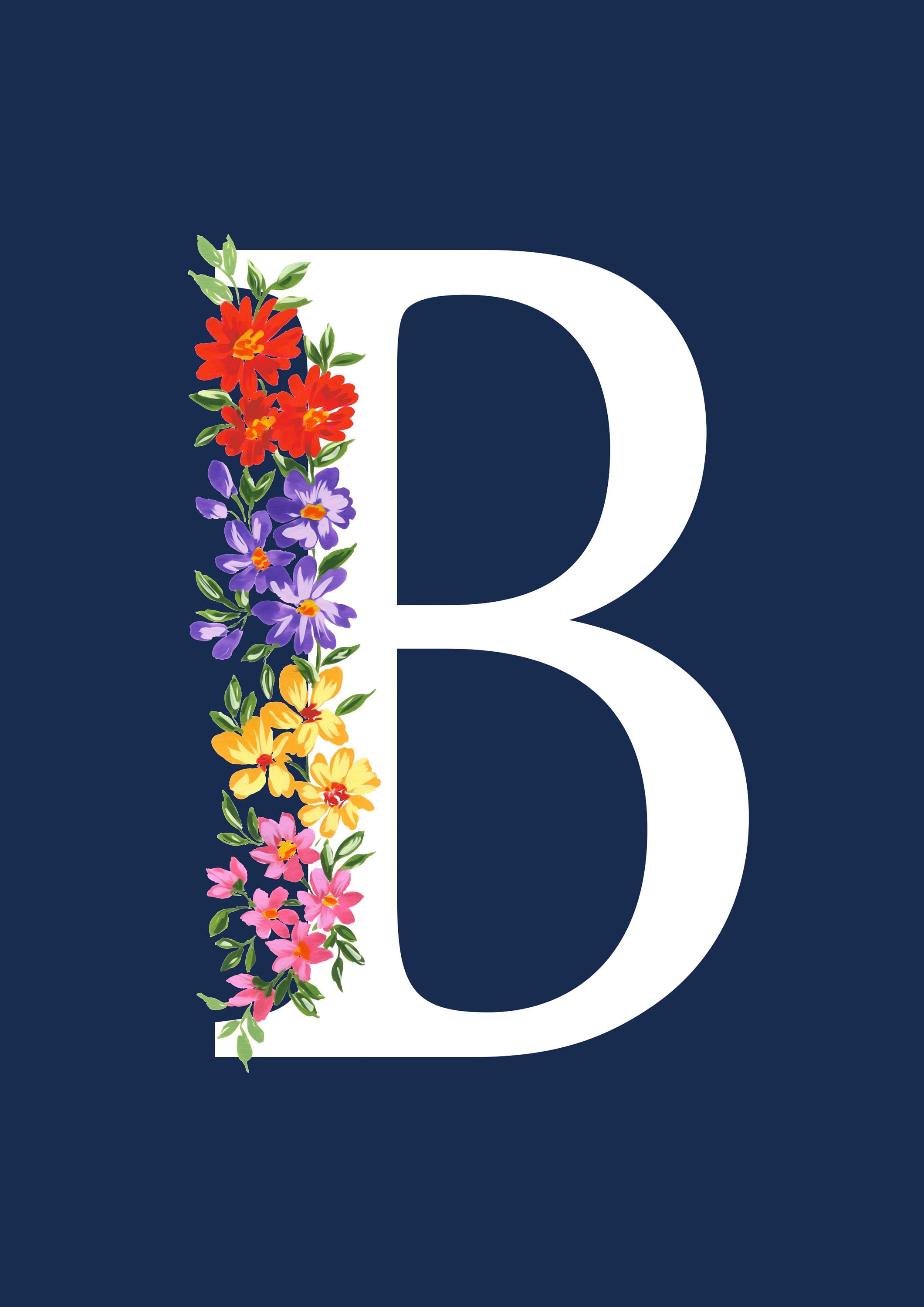 Personalised Floral Letter B Name Print - Etsy
