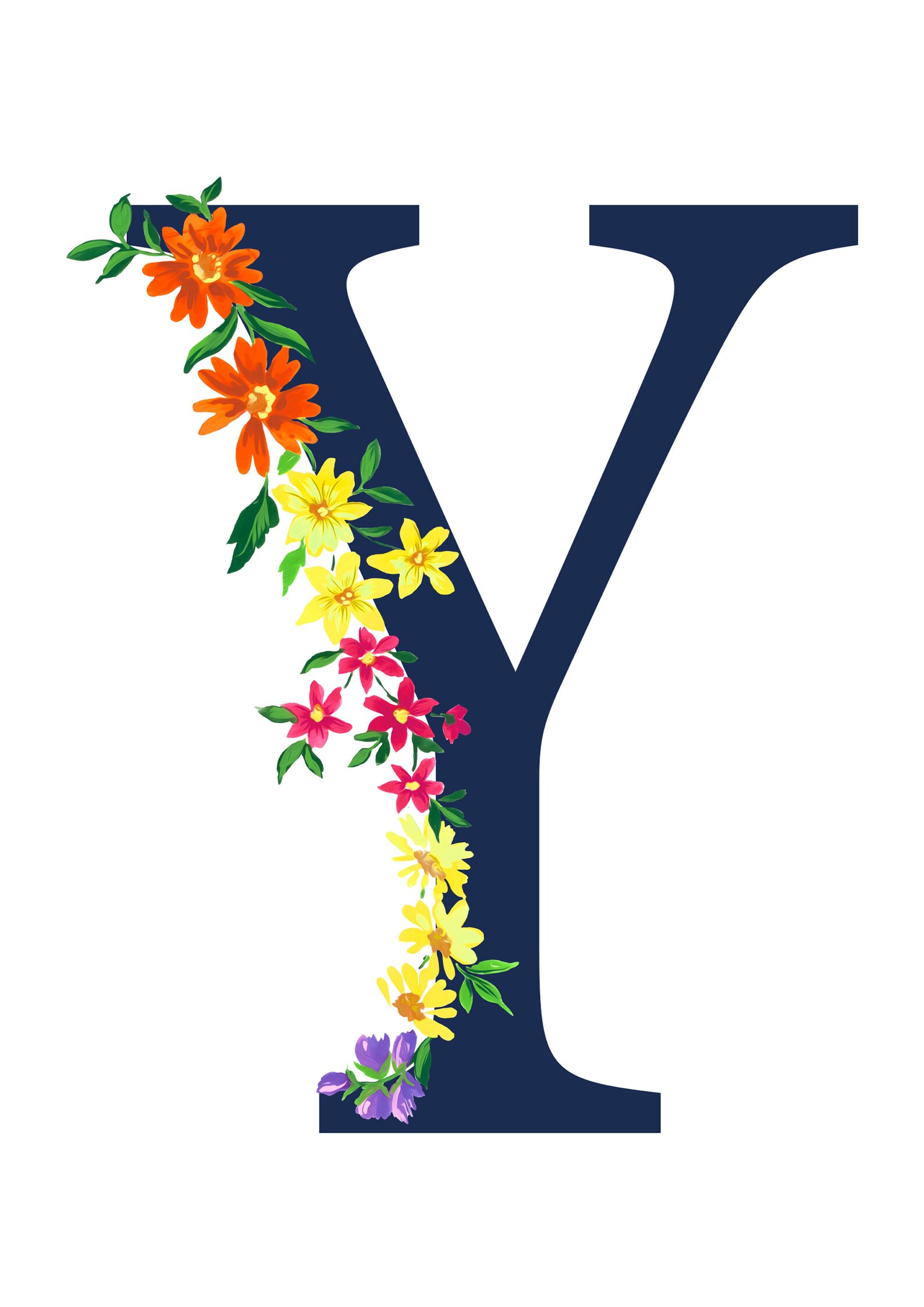 Personalised Floral Letter/ Initial Y Name Print - Etsy