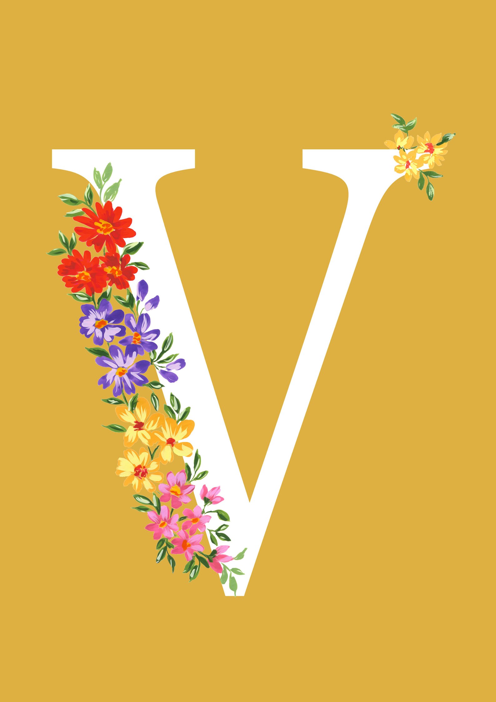 Personalised Floral Letter/ Initial V Name Print - Etsy
