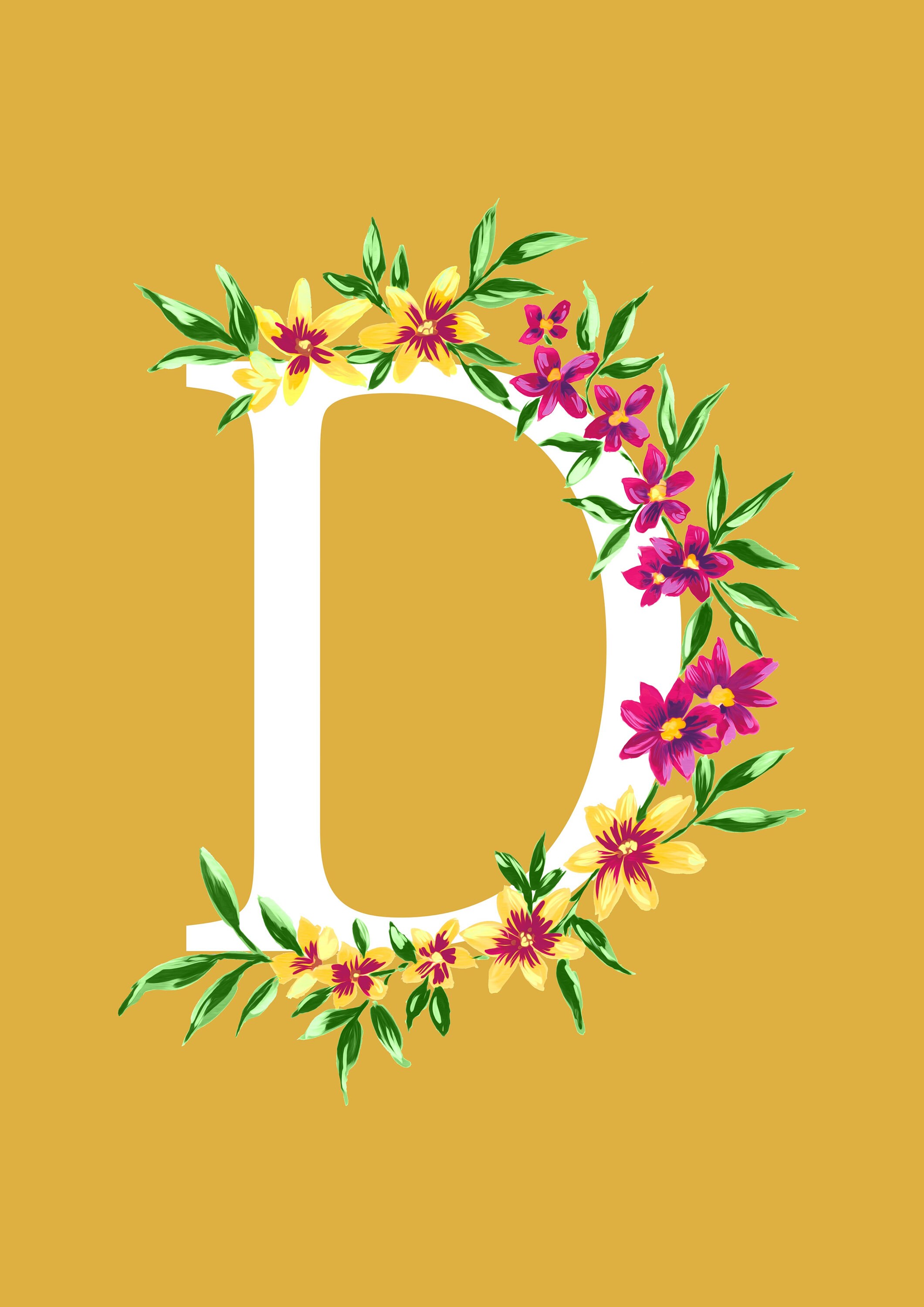 Personalised Floral Letter D Name Print - Etsy