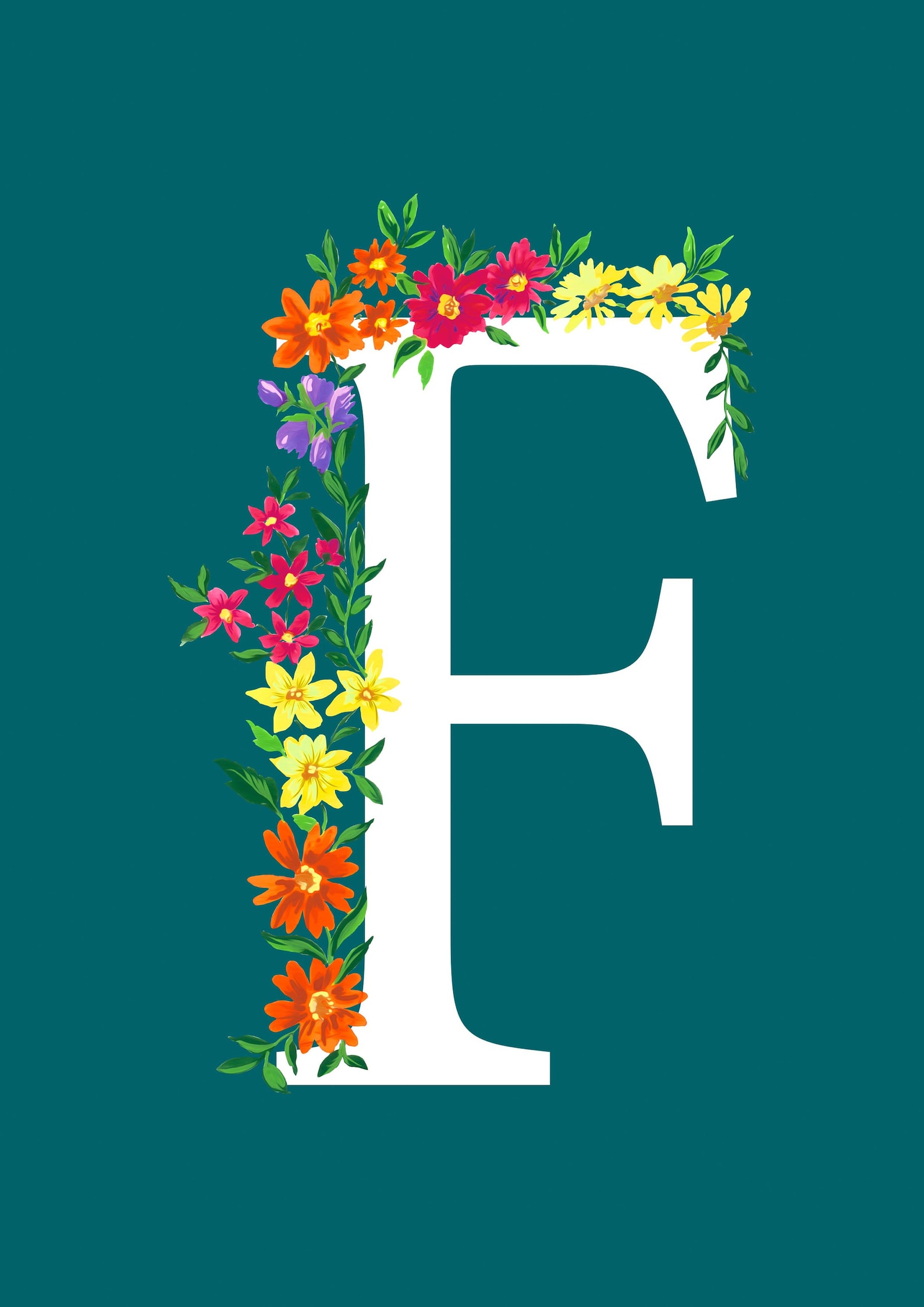 Personalised Floral Letter F Name Print | Etsy