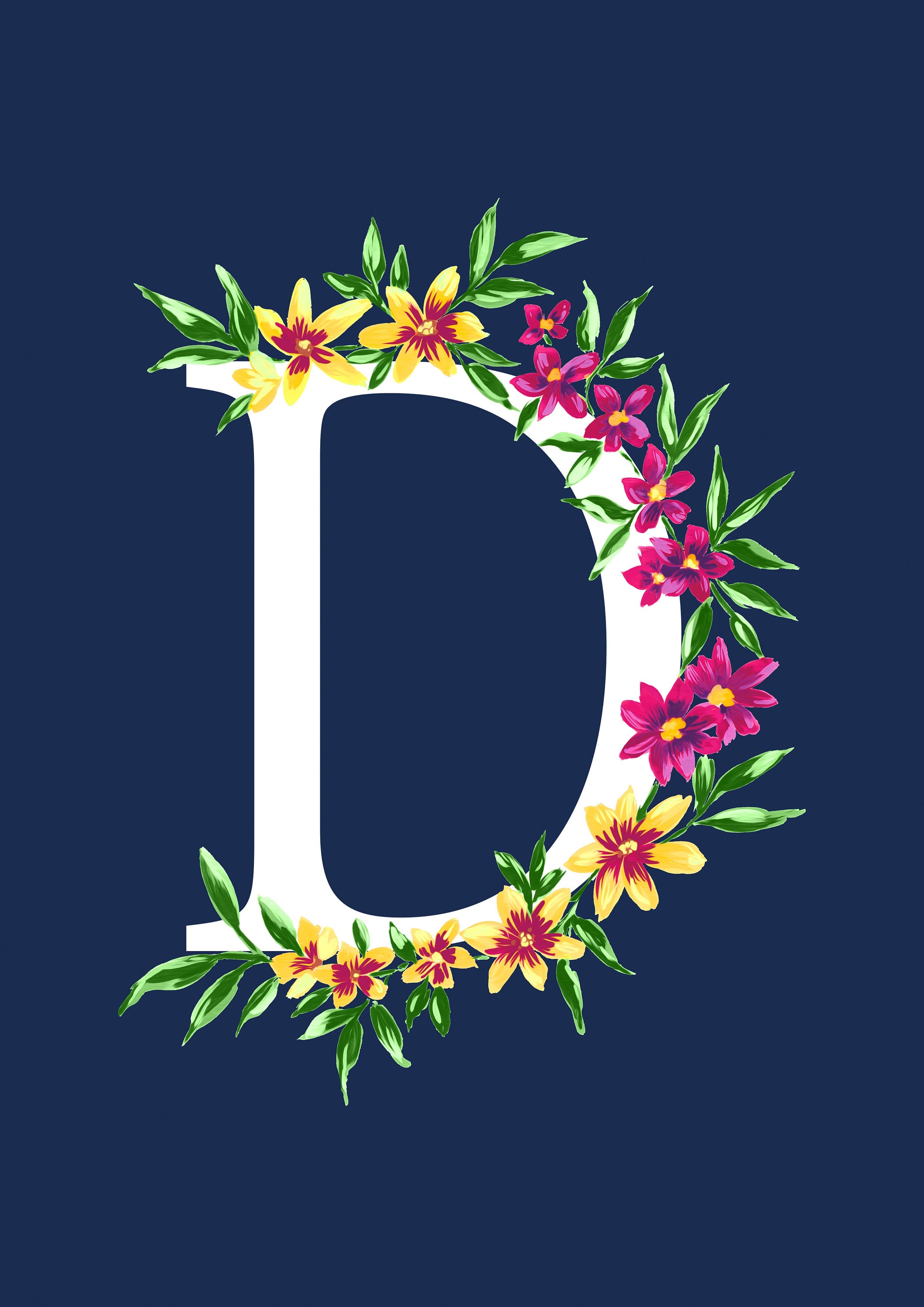 Personalised Floral Letter D Name Print - Etsy