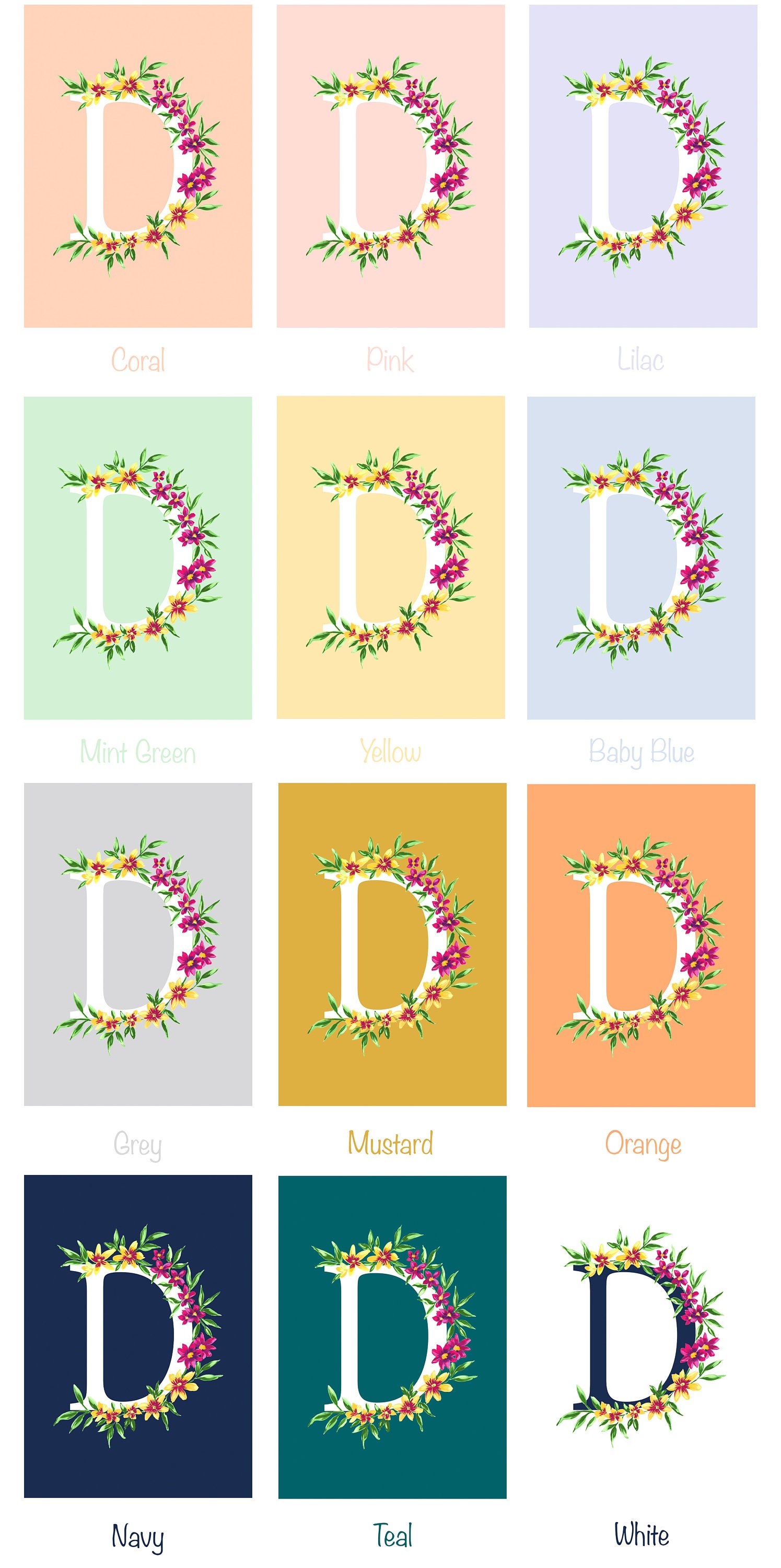 Personalised Floral Letter D Name Print - Etsy