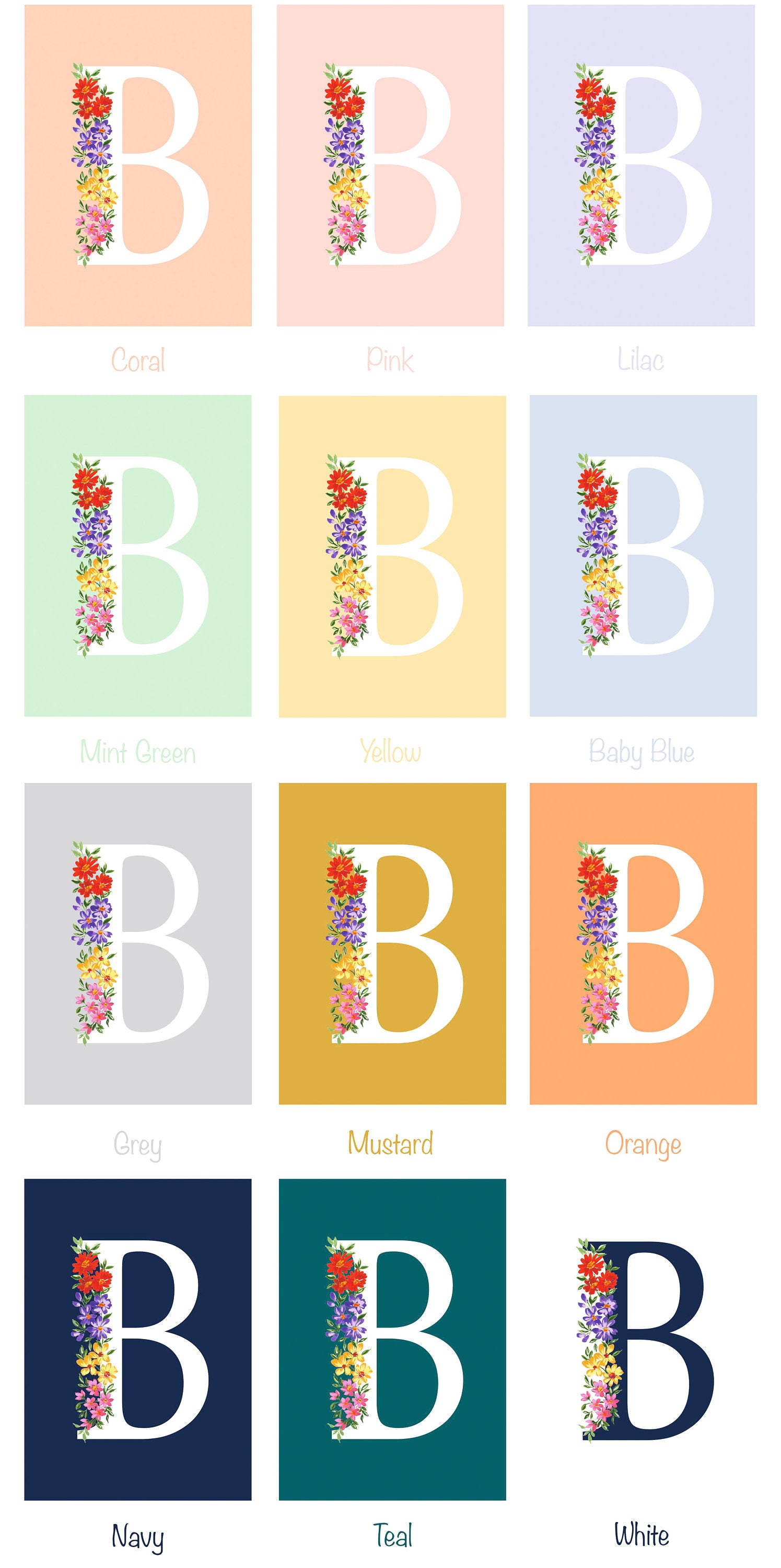 Personalised Floral Letter B Name Print - Etsy