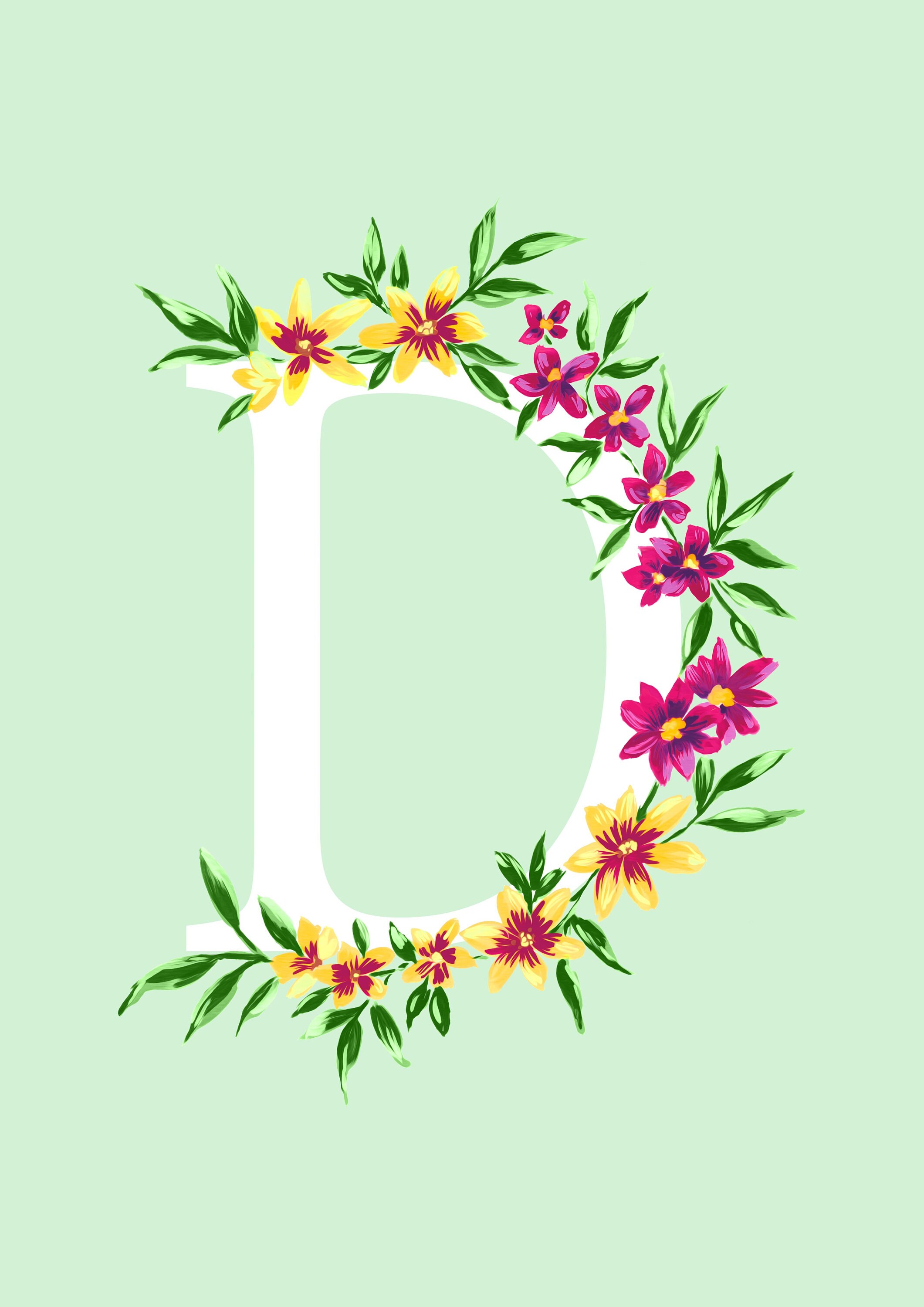 Personalised Floral Letter D Name Print - Etsy
