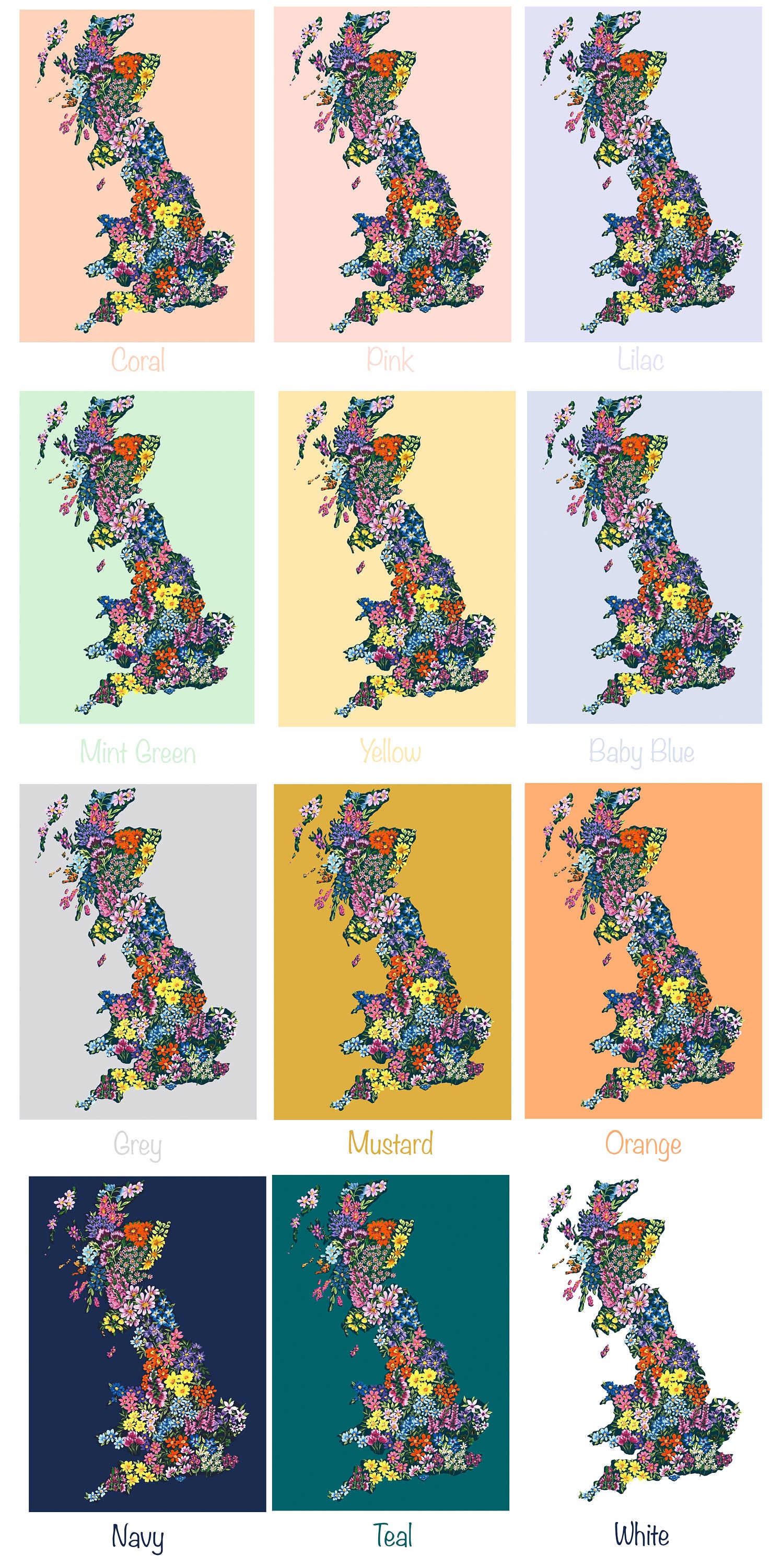 Floral Map of Great Britain - Etsy