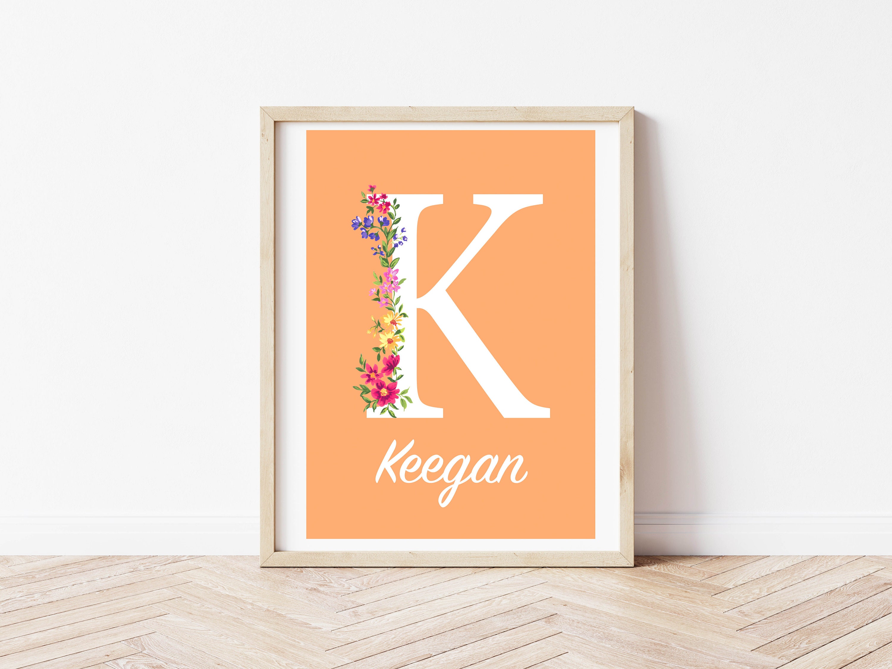 Personalised Floral Letter K Name Print | Etsy