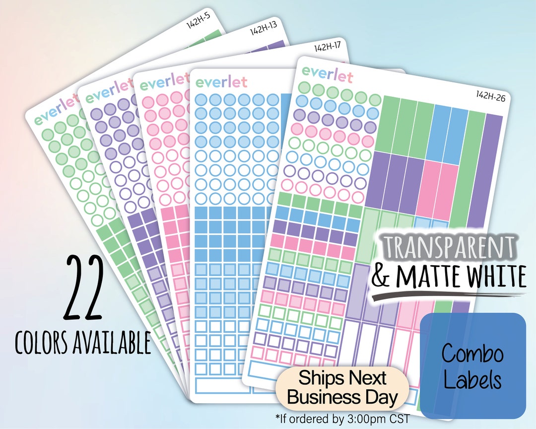 Combo Labels Planner Stickers, Highlighting Transparent and Matte White ...