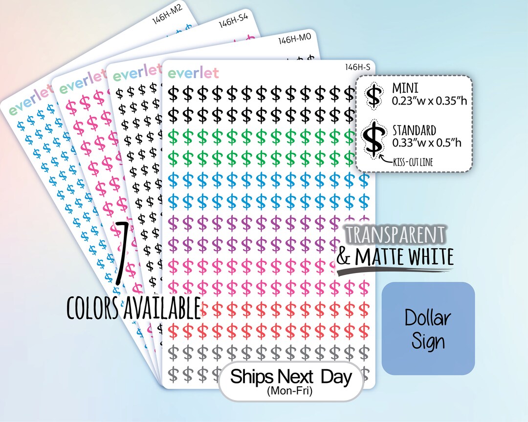 TINY & MINI Dollar Sign Planner Stickers, Highlighting Transparent and ...