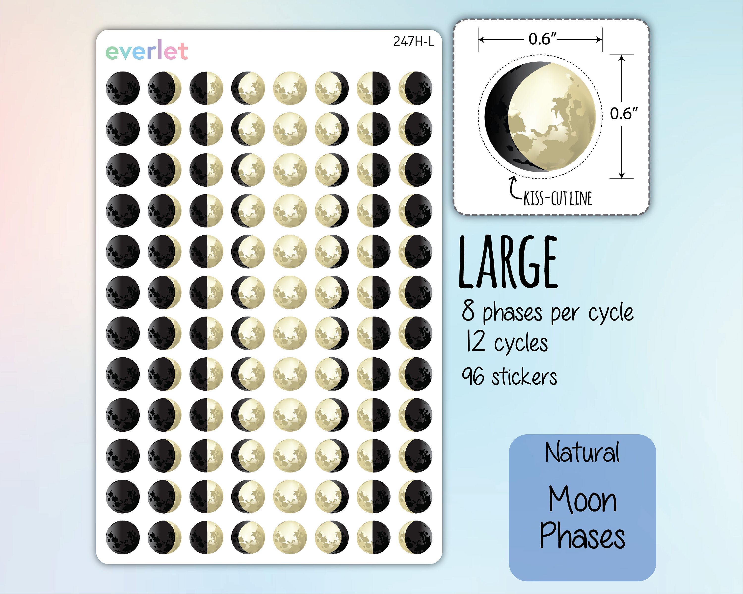 Moon Phases Planner Stickers, Moon Cycles, Highlighting Transparent and ...