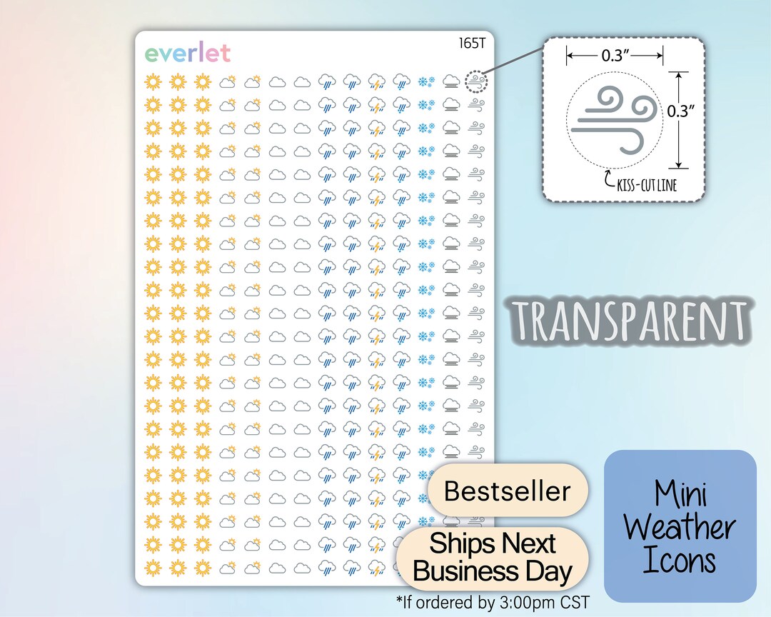 Mini Weather Planner Stickers, Highlighting Transparent Vinyl, 165T - Etsy