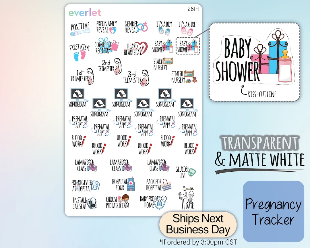 Pregnancy Tracker Planner Stickers, Highlighting Transparent and Matte ...