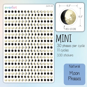 Moon Phases Planner Stickers, Moon Cycles, Highlighting Transparent and ...