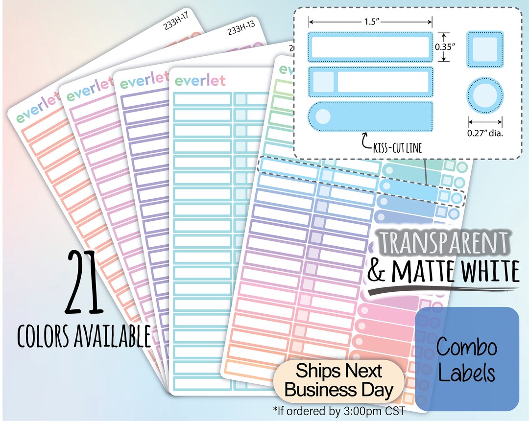 Combo Labels Planner Stickers, Highlighting Transparent and Matte White ...