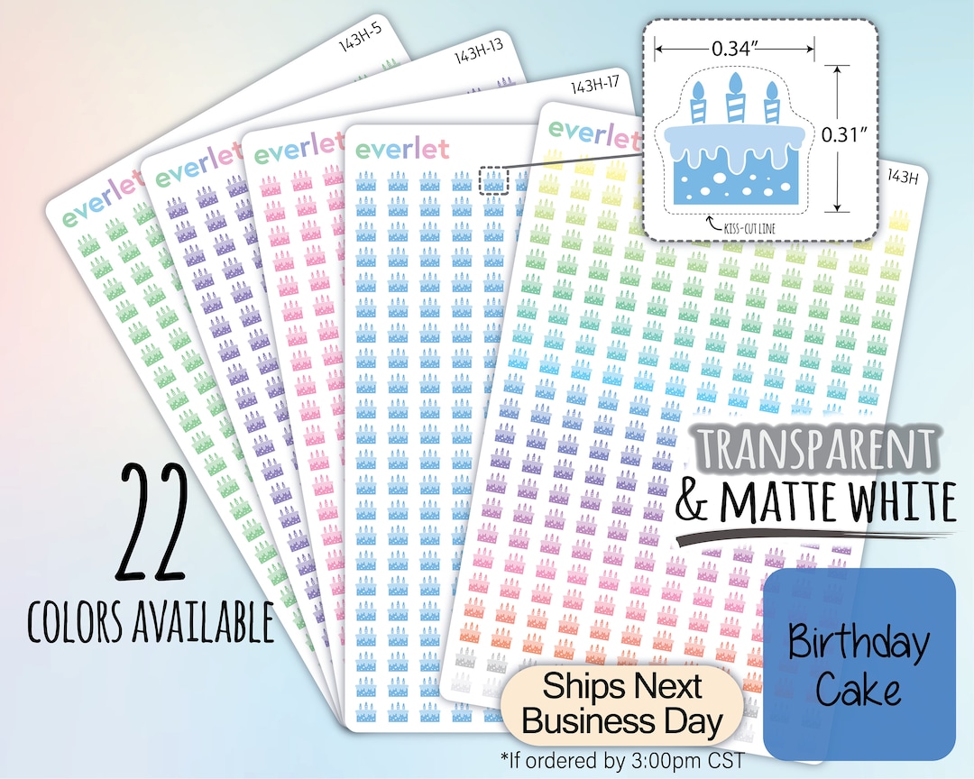 Birthday Cake Planner Stickers, Highlighting Transparent and Matte ...